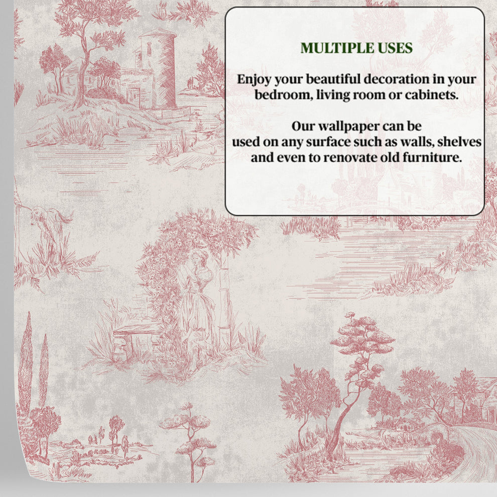 French Vintage Toile Wallpaper in Pink – Wallpapers4Beginners