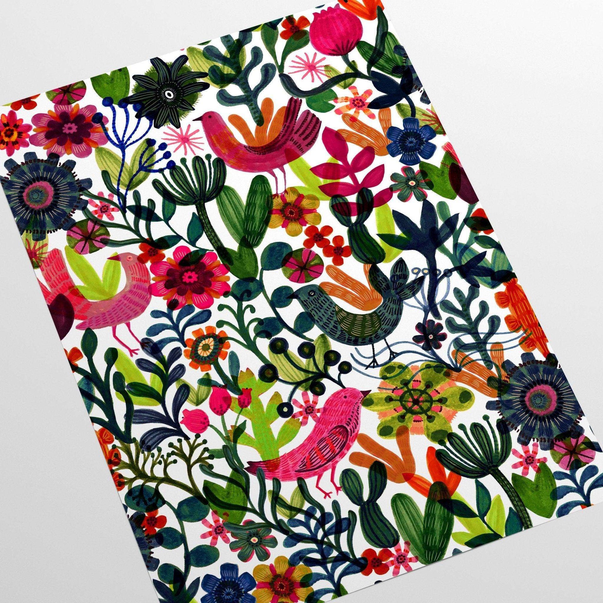 Colorful Botanical Print Bird Wallpaper – Wallpapers4Beginners