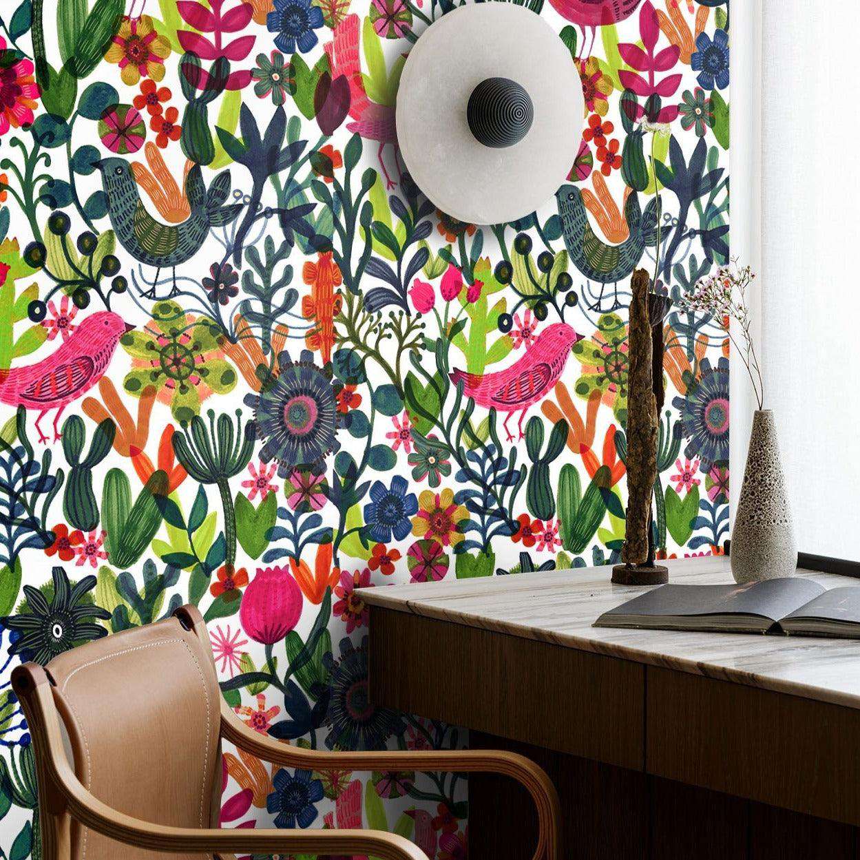 Colorful Botanical Print Bird Wallpaper – Wallpapers4Beginners